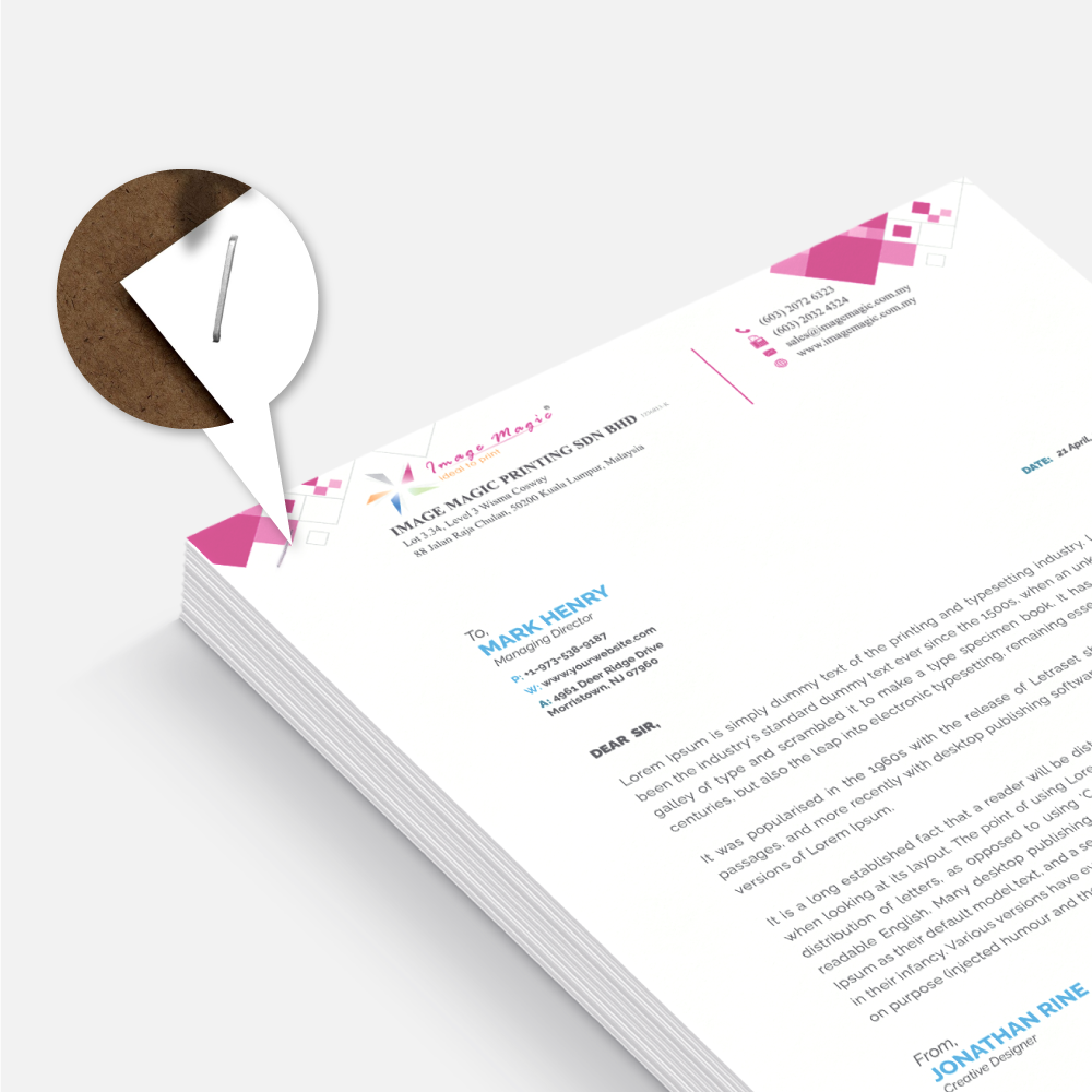 Upload Your Corner Staple Document Design Here