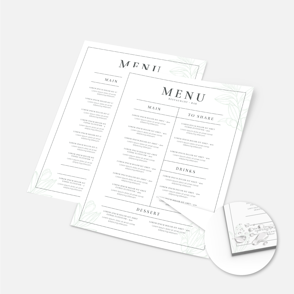 Menu Print | Waterproof Menu | Food Menu Print